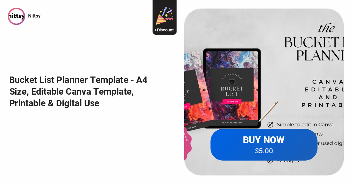 Bucket List Planner Template - A4 Size, Editable Canva Template ...