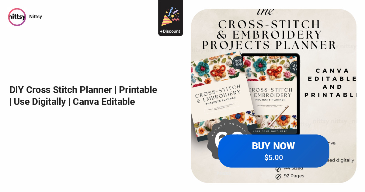 DIY Cross Stitch Planner | Printable | Use Digitally | Canva Editable