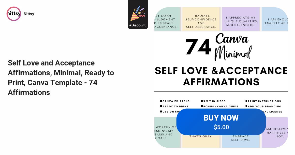 Self Love and Acceptance Affirmations, Minimal, Ready to Print, Canva ...