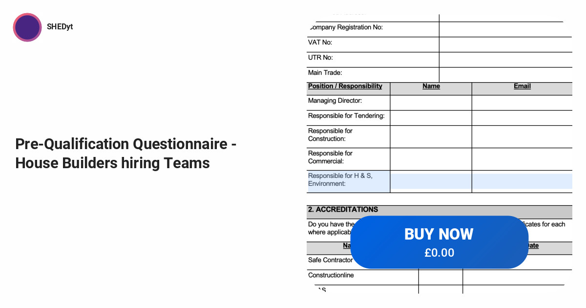 PQQ for Property Developers hireing Contractors